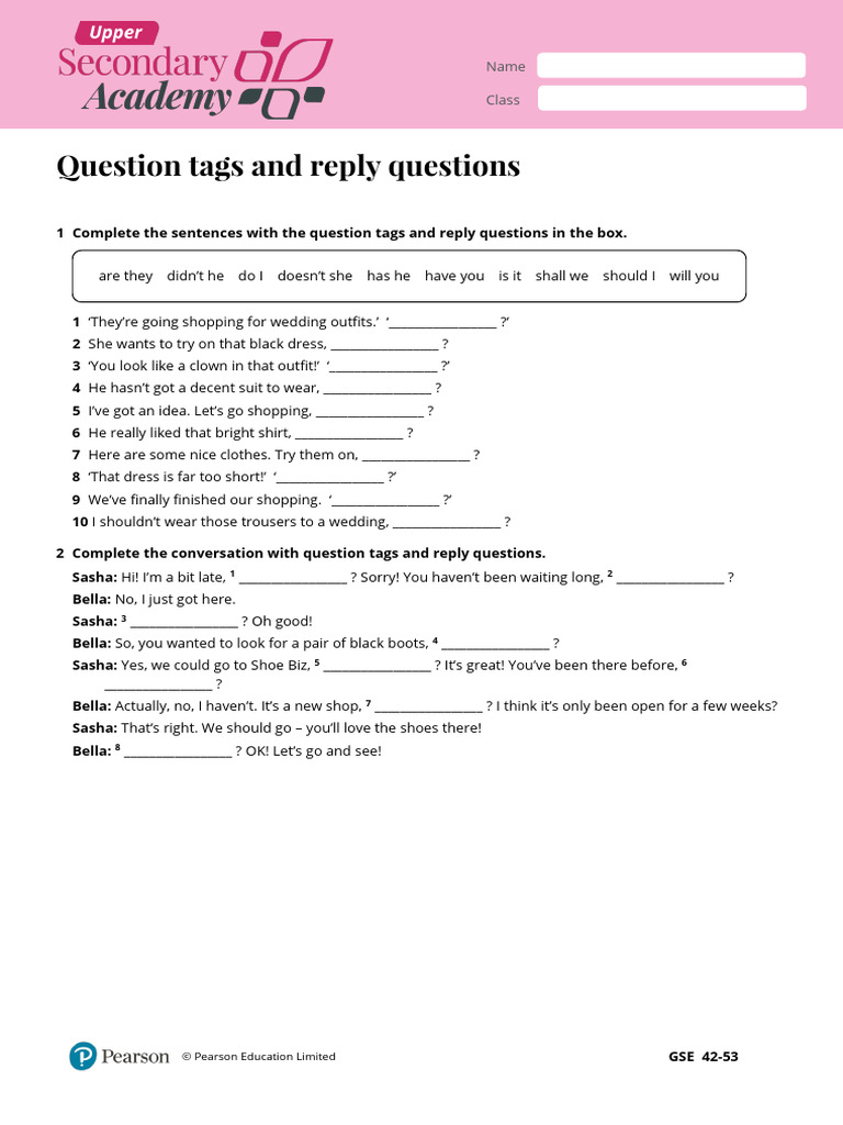 Question Tags and Reply Questions - Worksheet | PDF