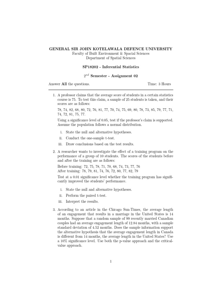 Assignment 02 Inferential Statistics | PDF