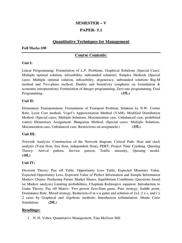Quantitative Techniques For Management | PDF