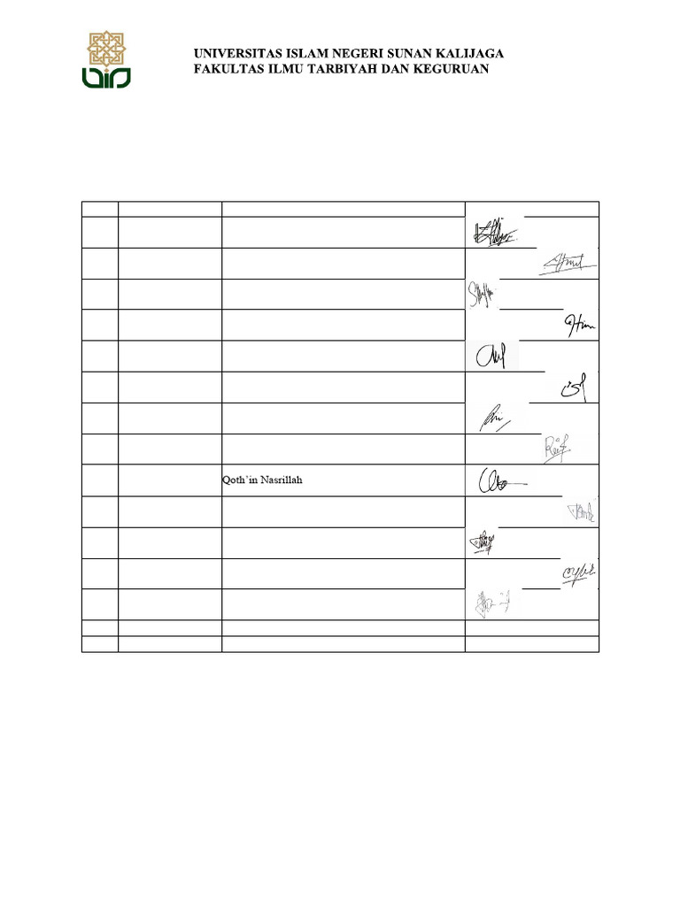 Daftar Hadir SemPro Lina Latifah | PDF