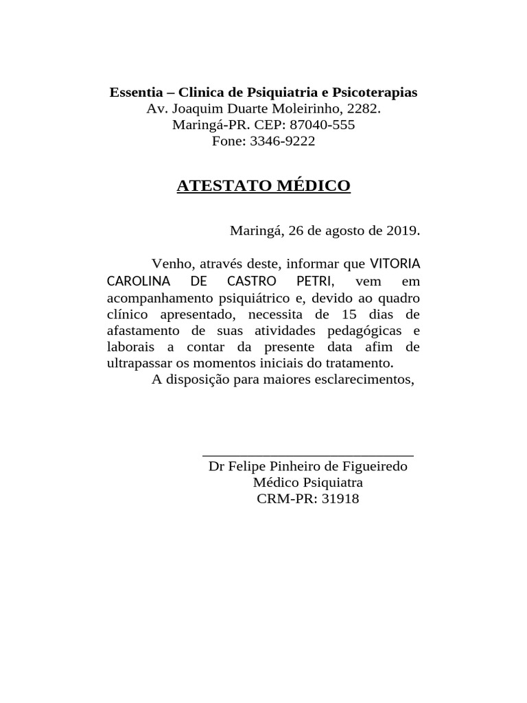 Atestado Médico - Adulto SEM CID | PDF