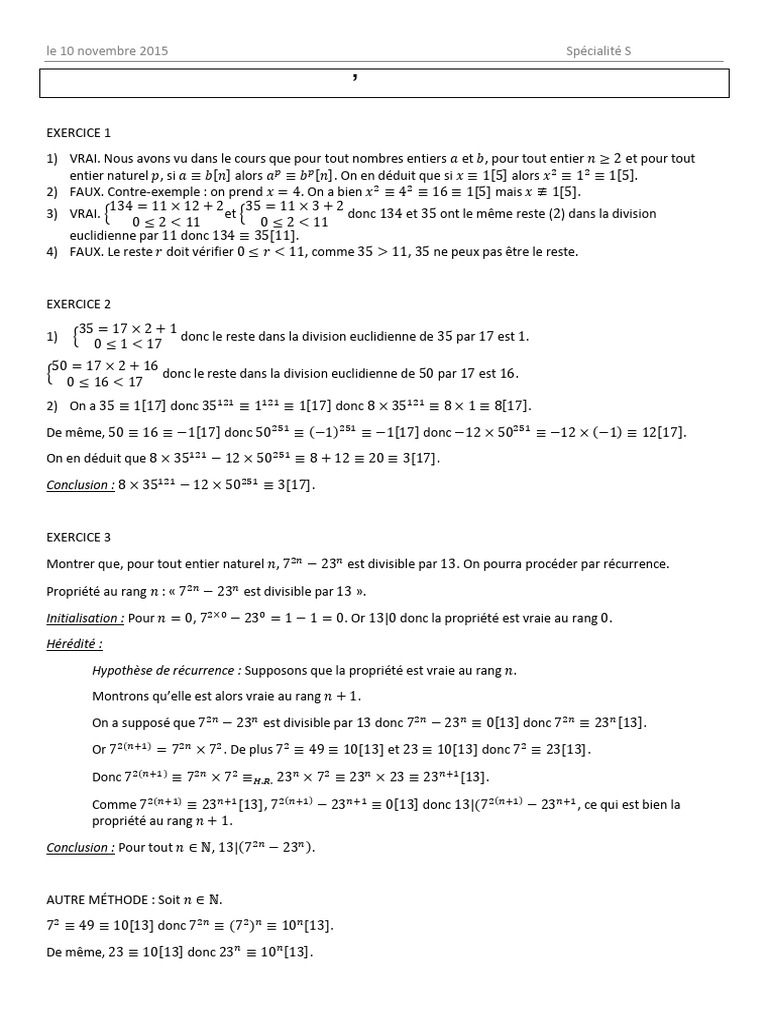 Corrige Interro 2 | PDF