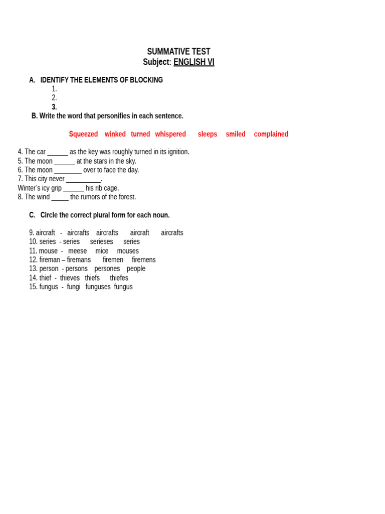Summative Test For Grade 6 | PDF