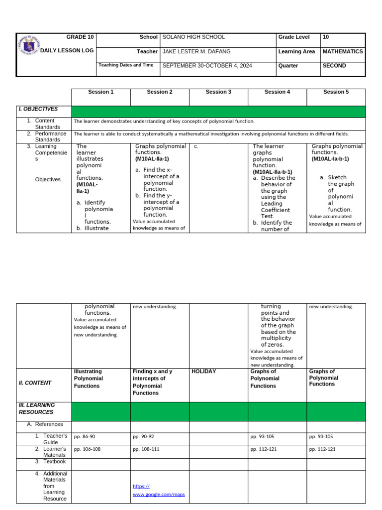 DLL Grade 10 Q2 Week 2 | PDF