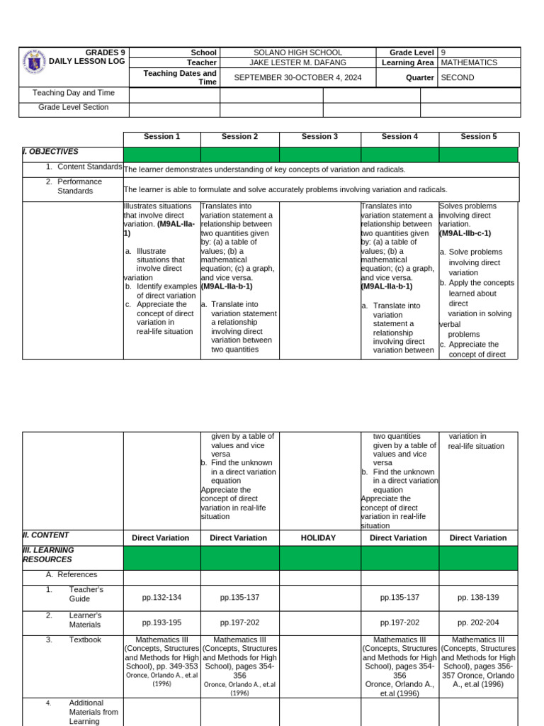 DLL GRADE 9 quarter 2 week 2 | PDF