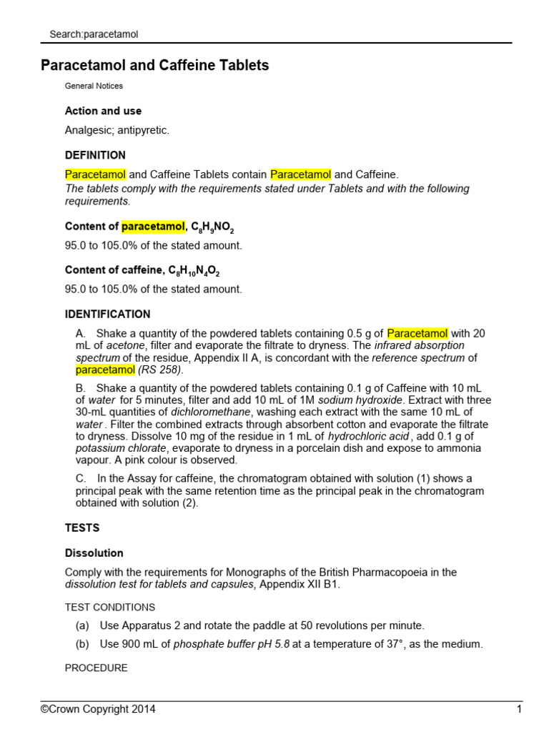 Paracetamol Caffeine Tab Bp2015 | PDF