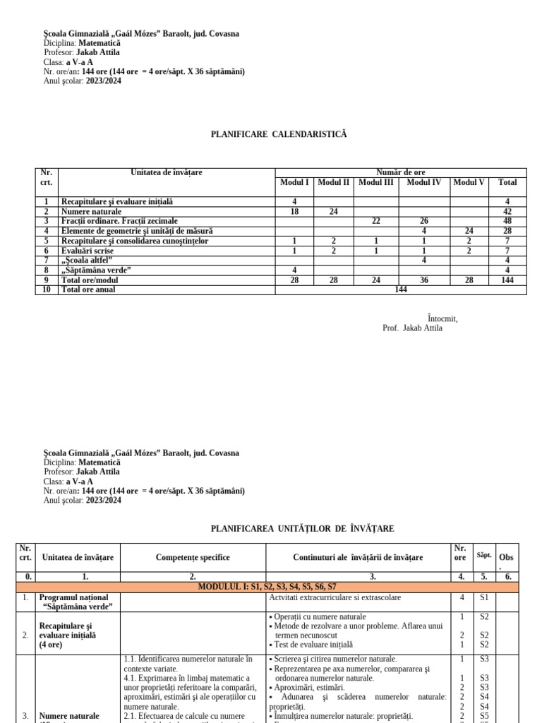 Planificare 5 | PDF