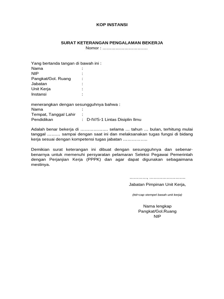 Format Suket Pengalaman Bekerja Tenaga Kesehatan Dan Tenaga Teknis | PDF
