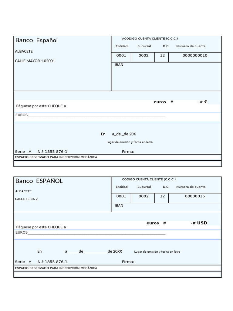 Modelo Cheque EJERCICIOS | PDF