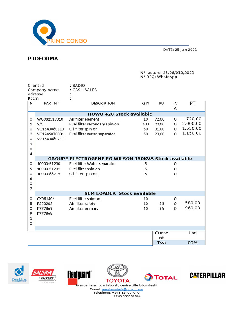 2021.06.28 Proforma Sadiq Cash Sales1 | PDF