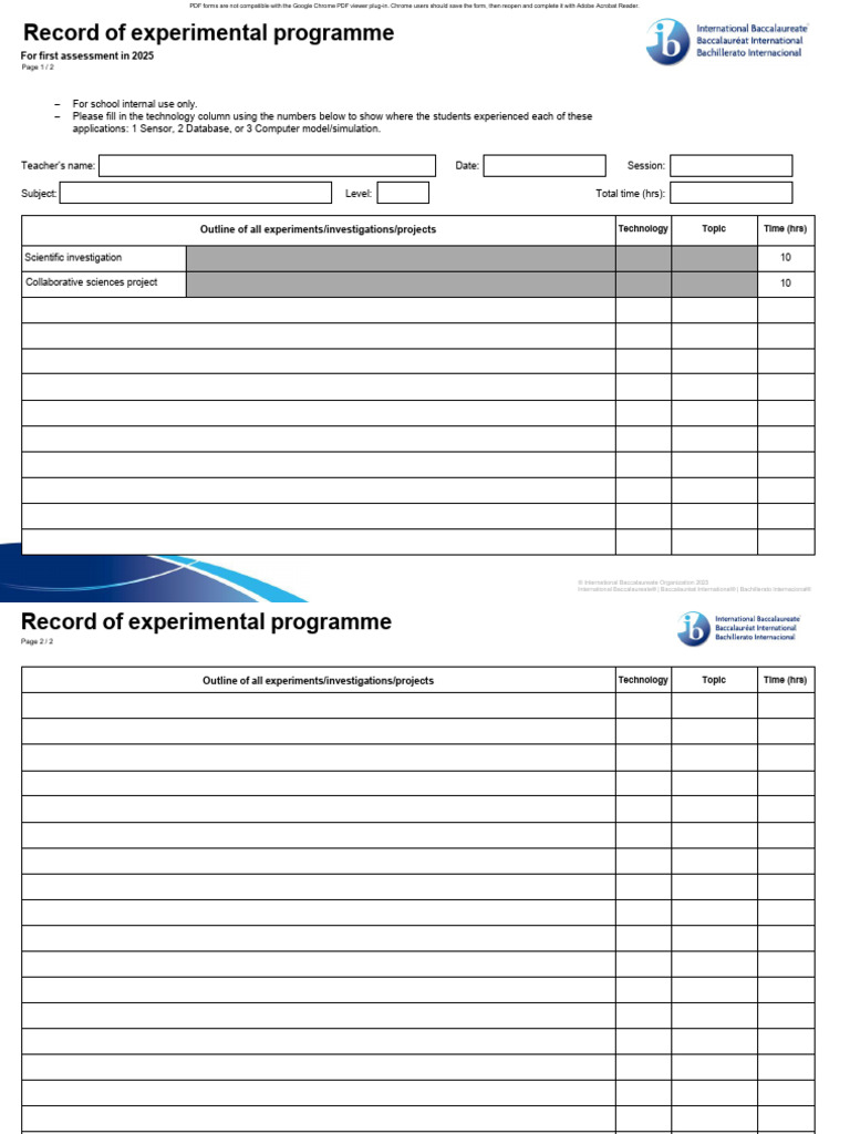 Record of experimental programme | PDF
