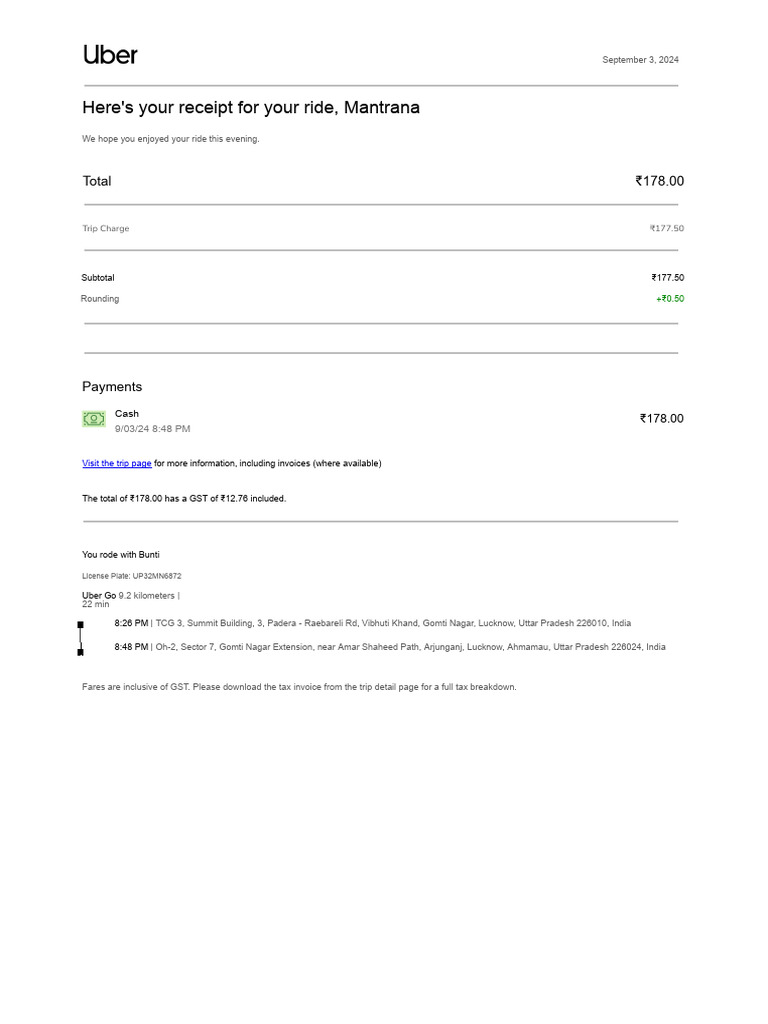 Here's Your Receipt For Your Ride, Mantrana: Total 178.00 | PDF