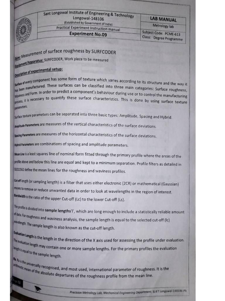 Measurement of Surface Roughness | PDF