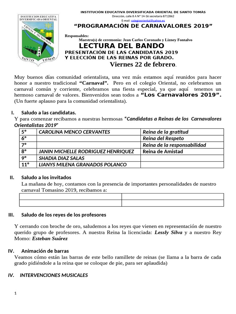 Programa Carnavales 2019 | PDF