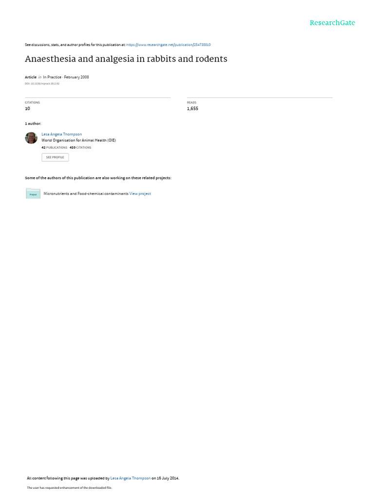 Anaesthesia and Analgesia in Rabbits and Rodents | PDF