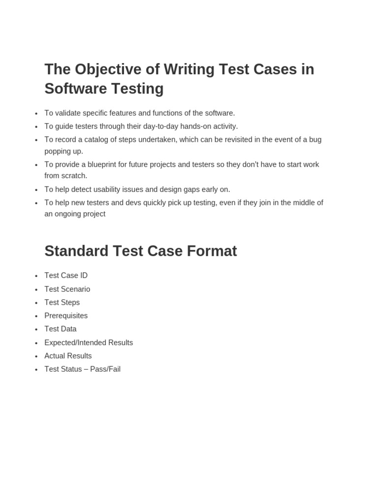 The Objective of Writing Test Cases in Software Testing | PDF