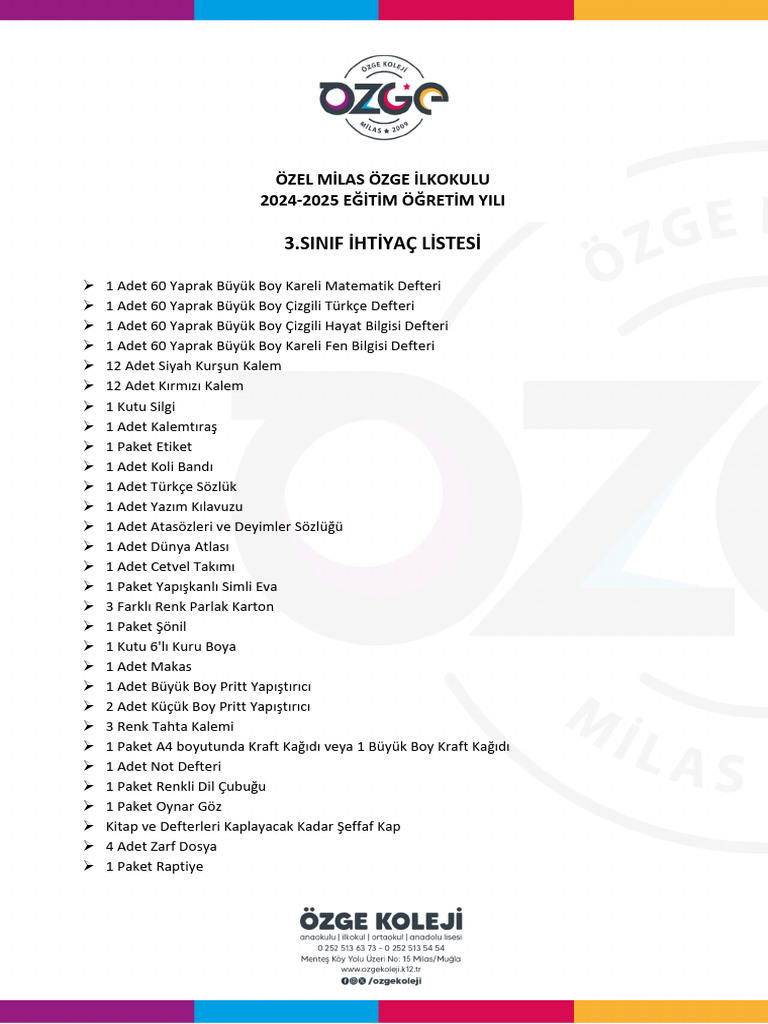 3 Sinif Ihtiyac Listesi - 2 | PDF