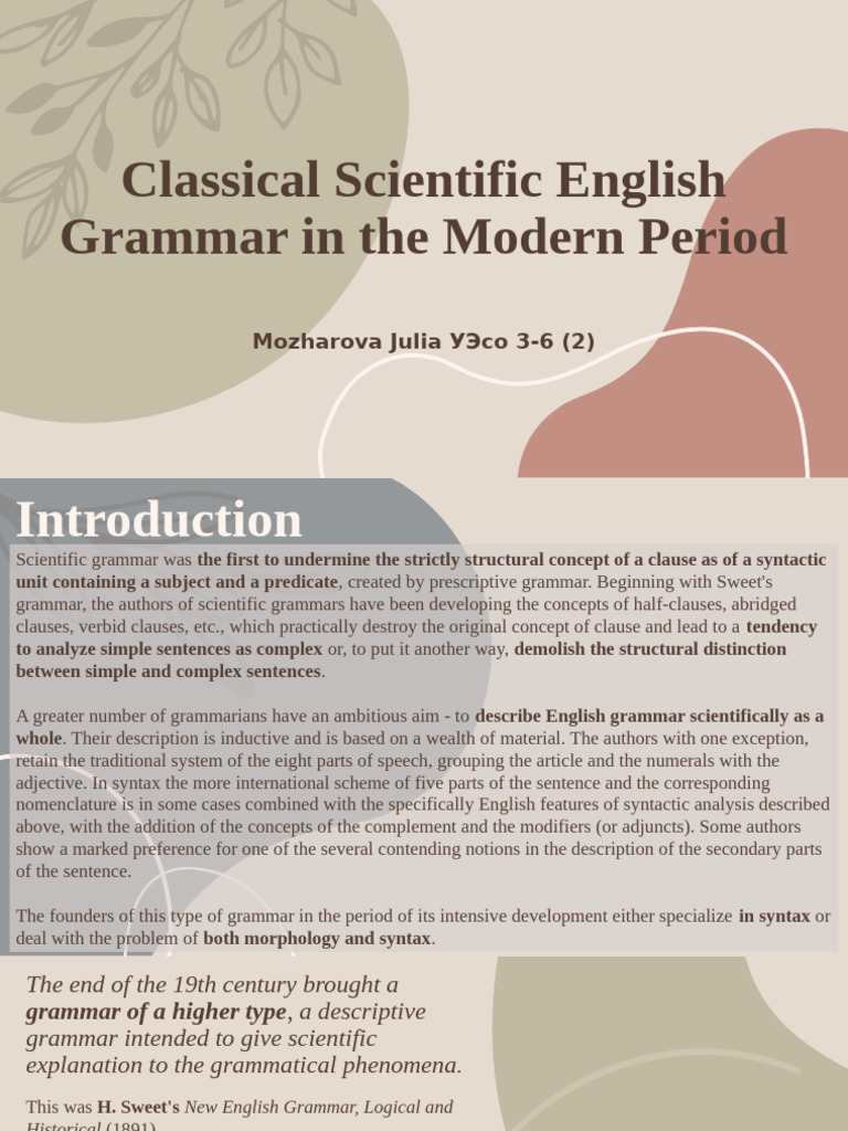 Classical Scientific English Grammar in The Modern Period | PDF
