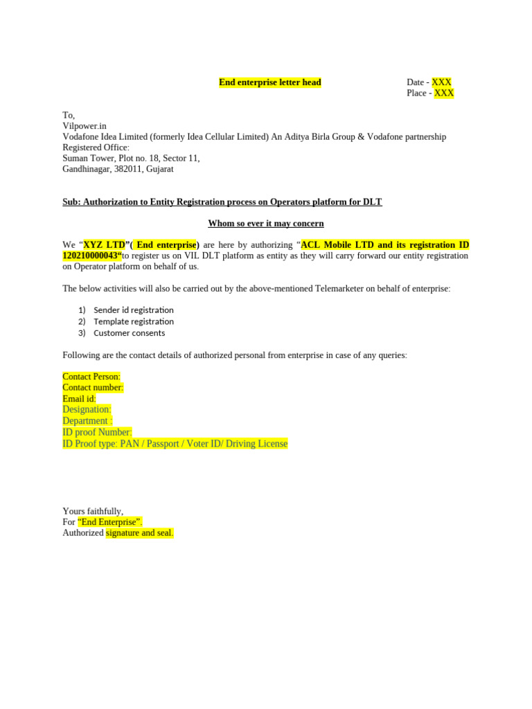 LOC Format - VIL Updated | PDF | Business | Law