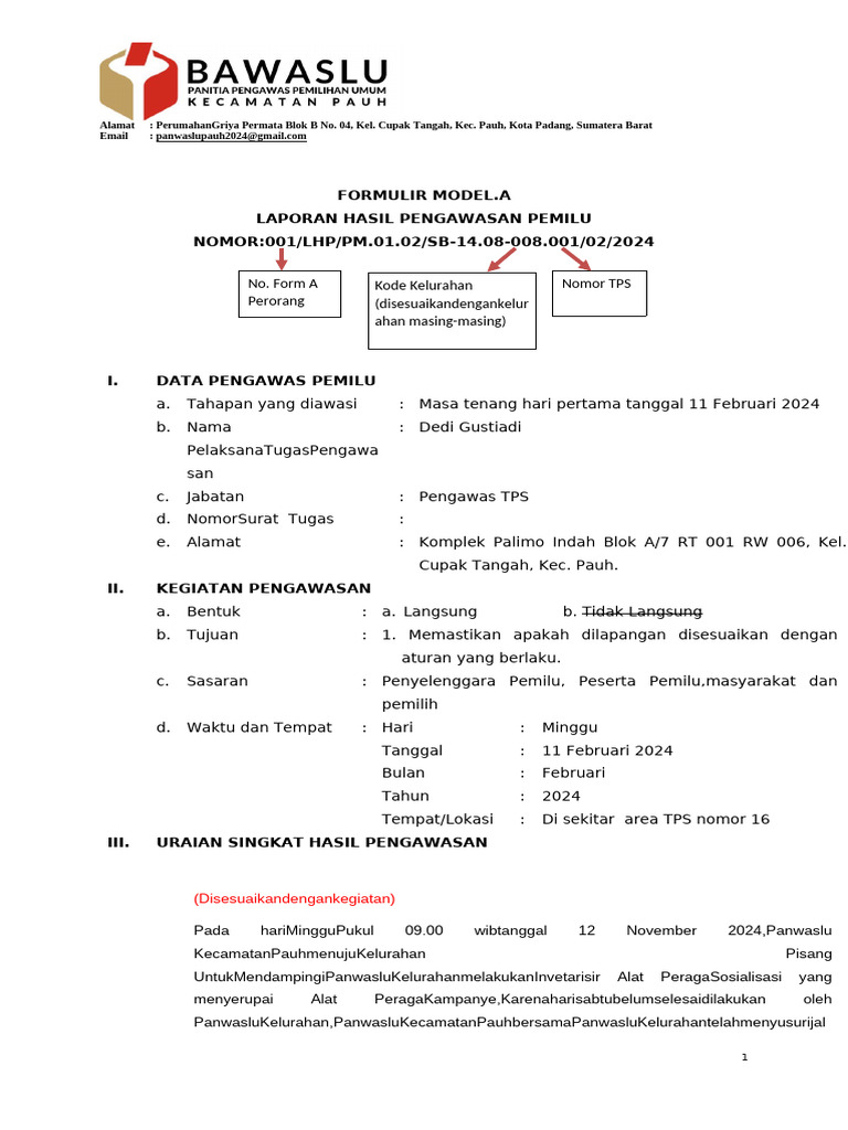 Contoh Form A PTPS | PDF