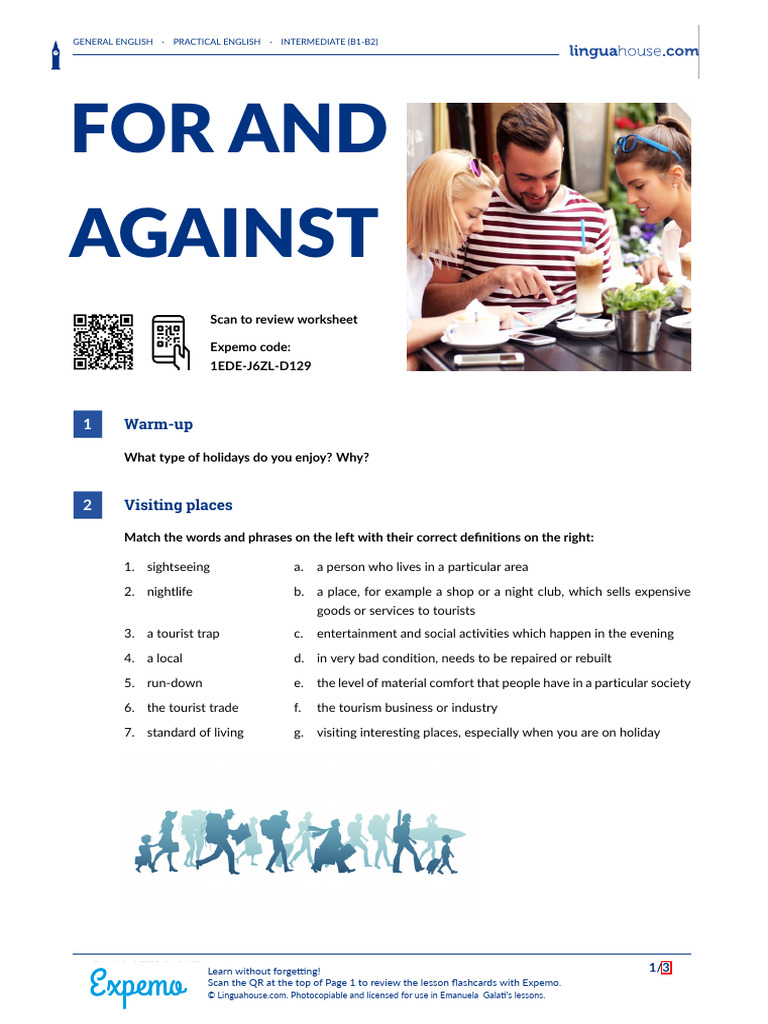 For and Against British English Teacher B1 B2 | PDF