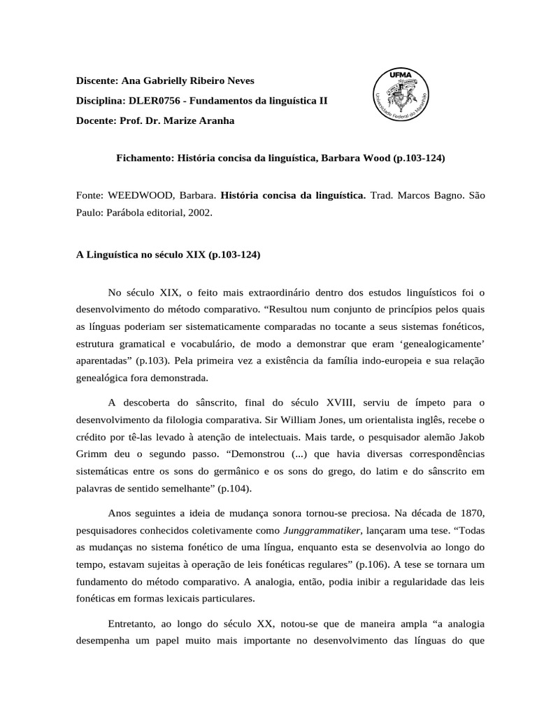 Fichamento - História Da Concisa Da Linguística, Barbara Wood-1 | PDF