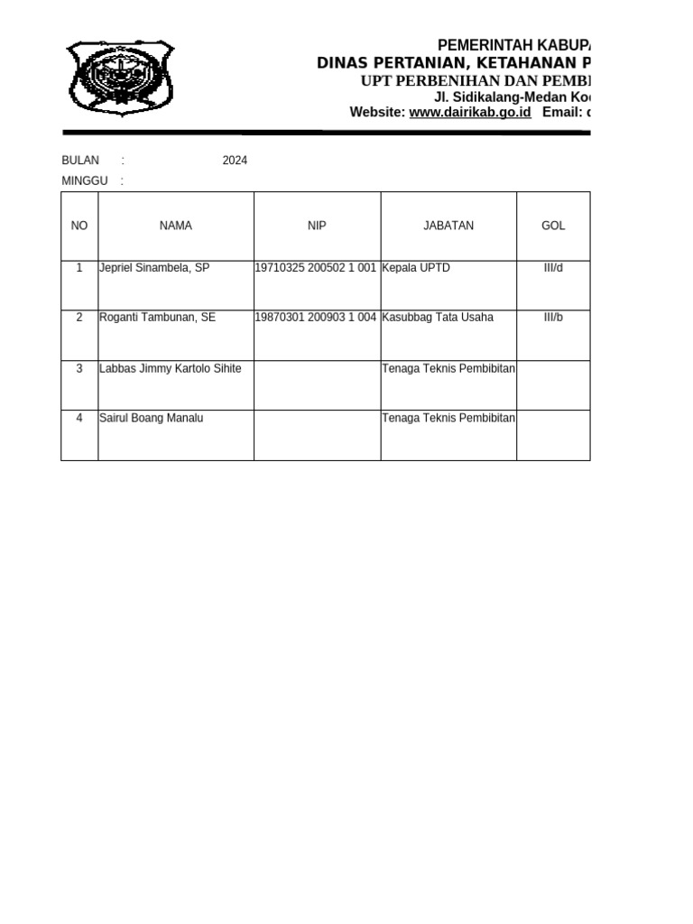 Format Daftar Hadir Harian Dan Rekap 2024 Uptd Perbenihan Dan ...