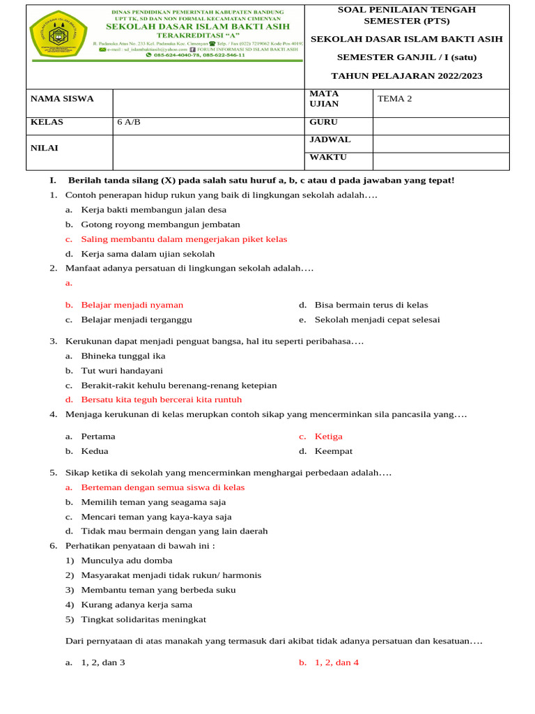 Soal Pts Tema 2 Kelas 6 | PDF