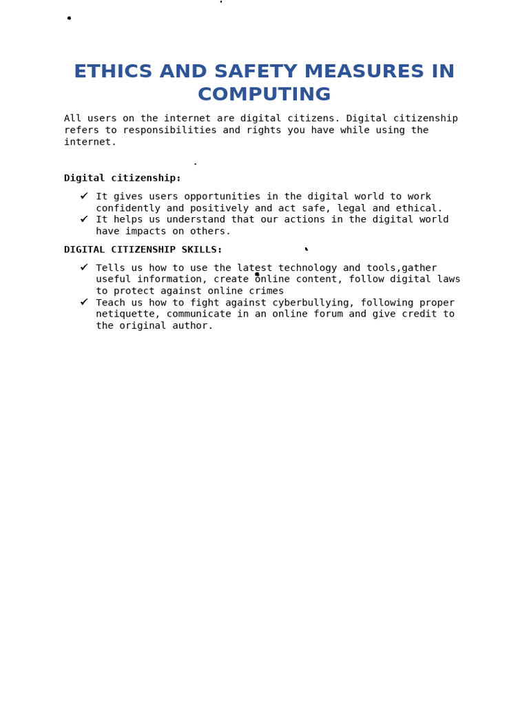 Ethics and Safety Measures in Computing | PDF
