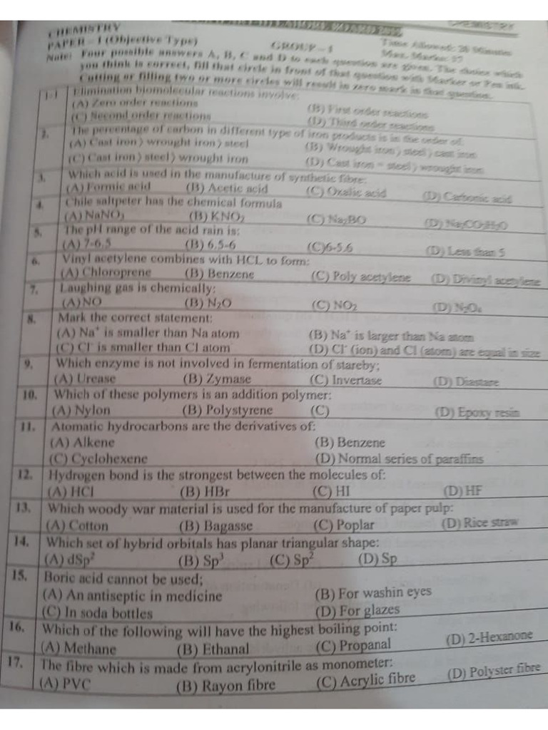 Chemistry Pass Papers of Lahore and Gujranwala Board | PDF