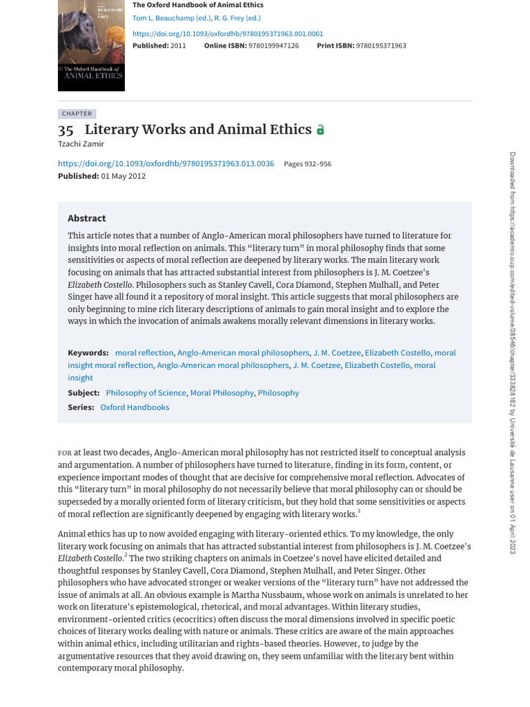 Animal Ethics and Literary Works | PDF