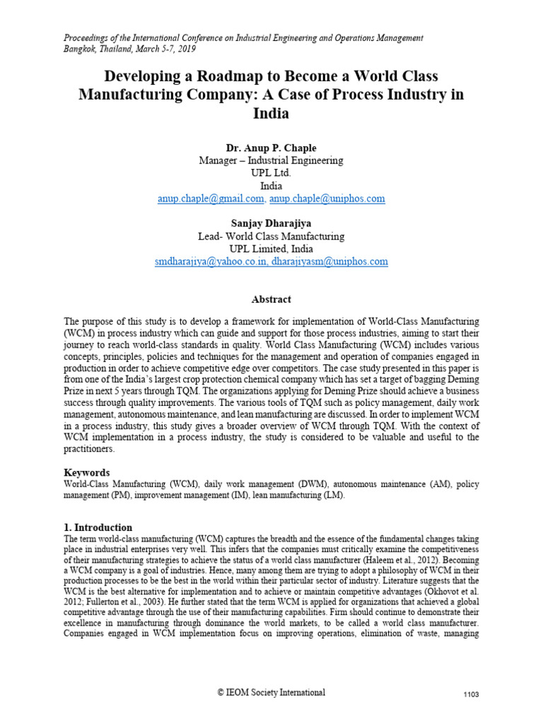 Developing A Roadmap To Become A World Class | PDF