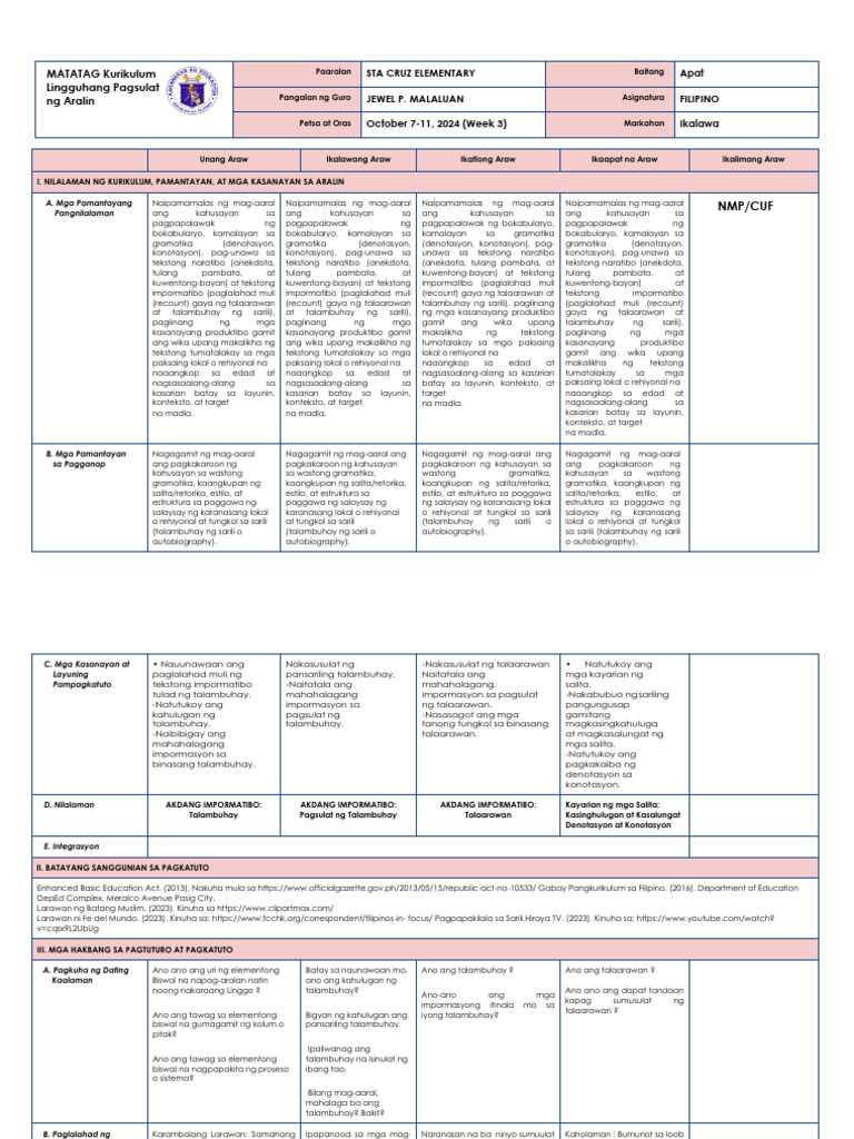 Q2 W3 Filipino 4 | PDF