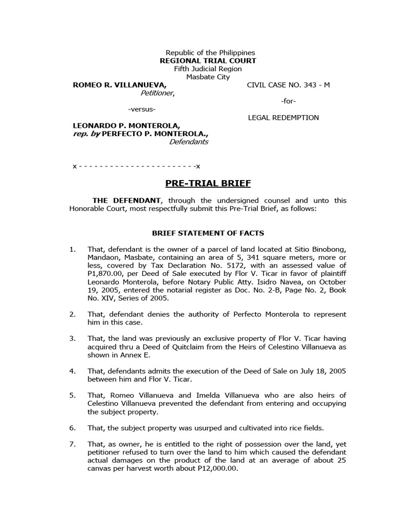 Pre Trial Brief Monterola | PDF