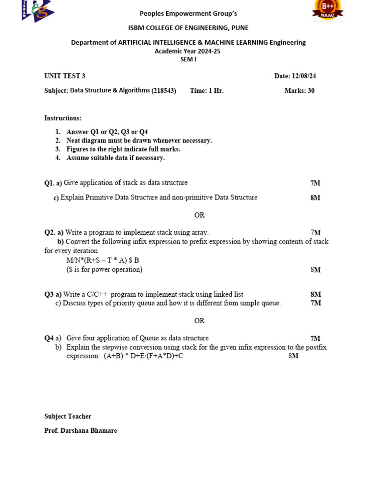 DSA sample paper | PDF DSA sample paper | PDF