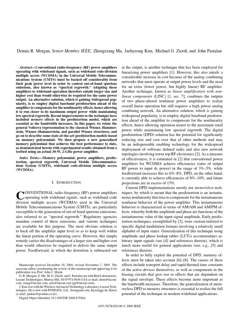 A Generalized Memory Polynomial Model For Digital Predistortion of RF ...