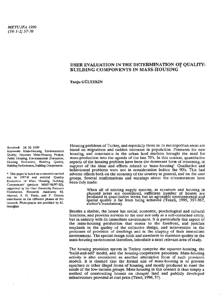 User Evaluation in The Determination of Quality: Building Components in ...