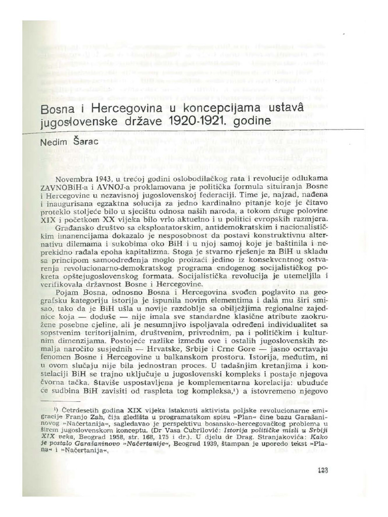 BiH U Koncepcijama Ustava Jugoslovenske Države 1920-1921 | PDF