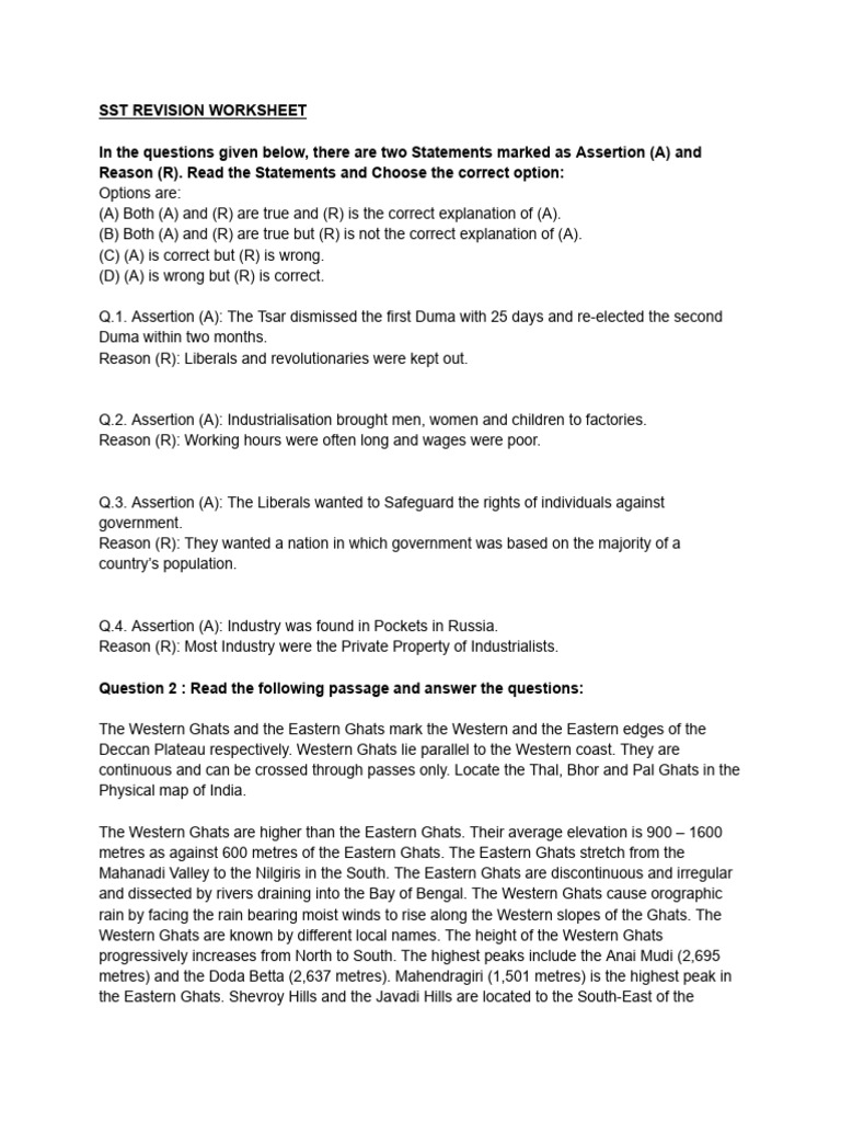 SST Revision Worksheet | PDF