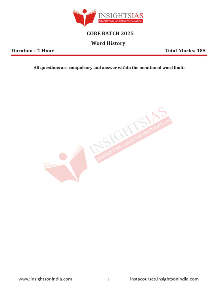 Core-Batch-2025-World History-Qp | PDF