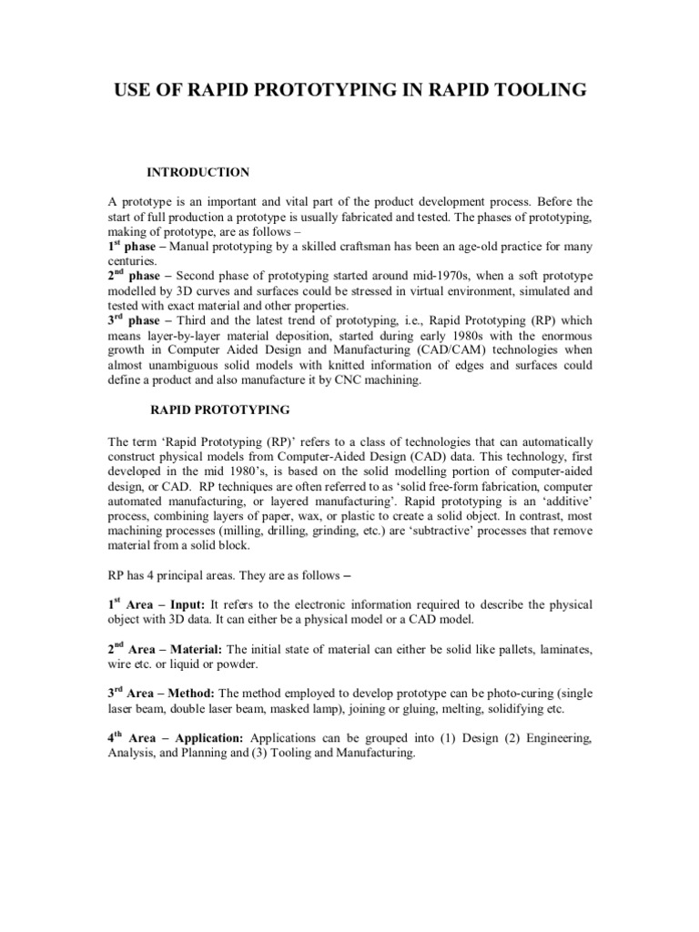 Use of Rapid Prototyping in Rapid Tooling | PDF | Computer Aided Design | Casting (Metalworking)