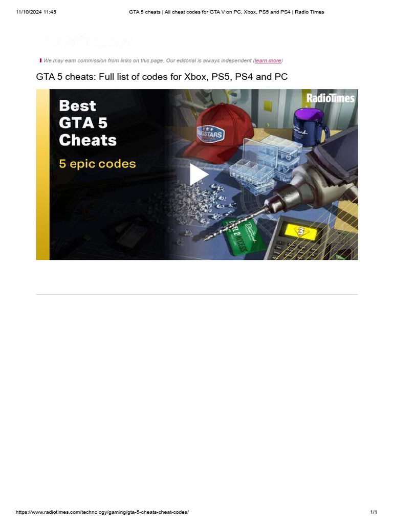 GTA 5 Cheats - All Cheat Codes For GTA V On PC, Xbox, PS5 and PS4 ...