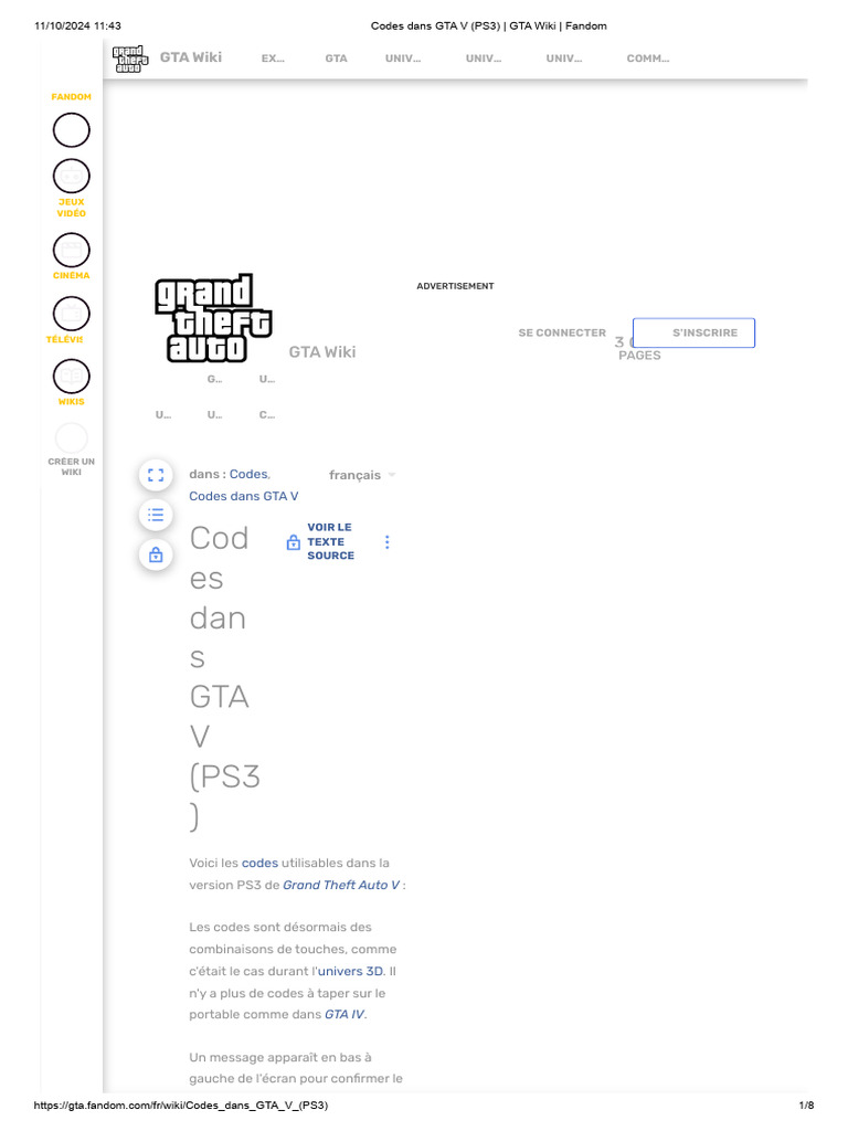 Codes Dans GTA V (PS3) - GTA Wiki - Fandom | PDF
