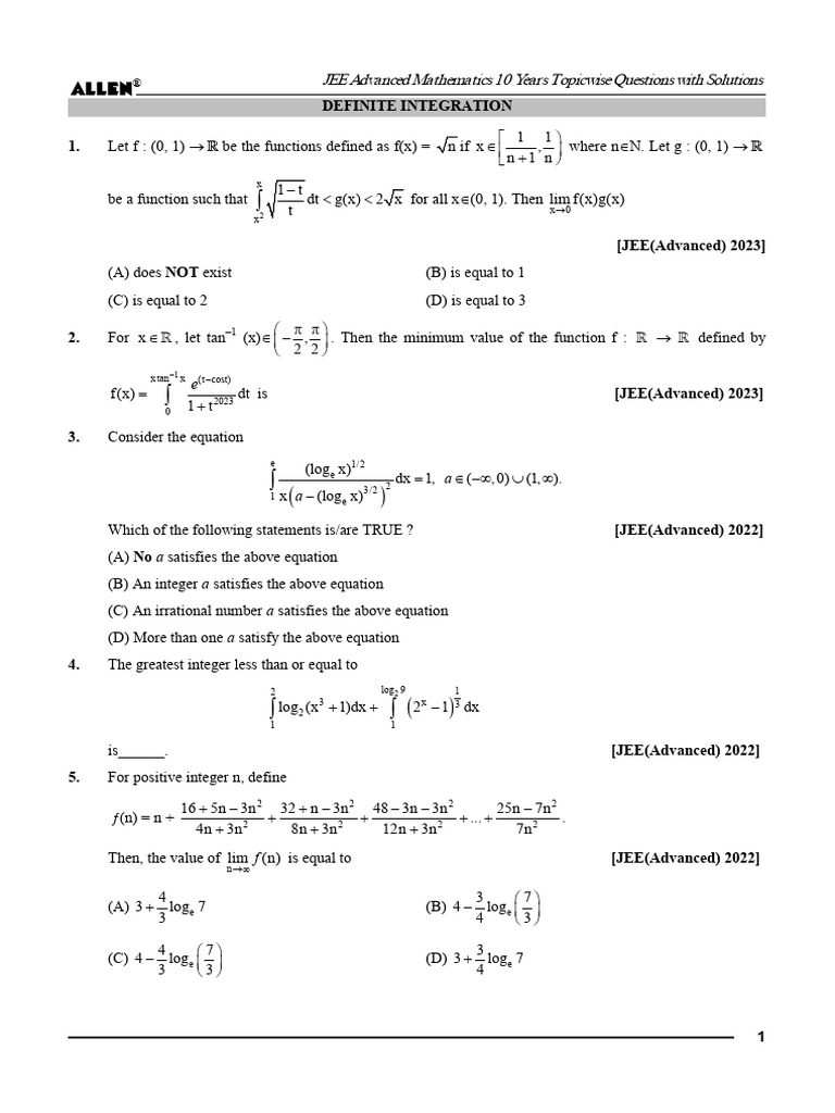 Definite Integration | PDF