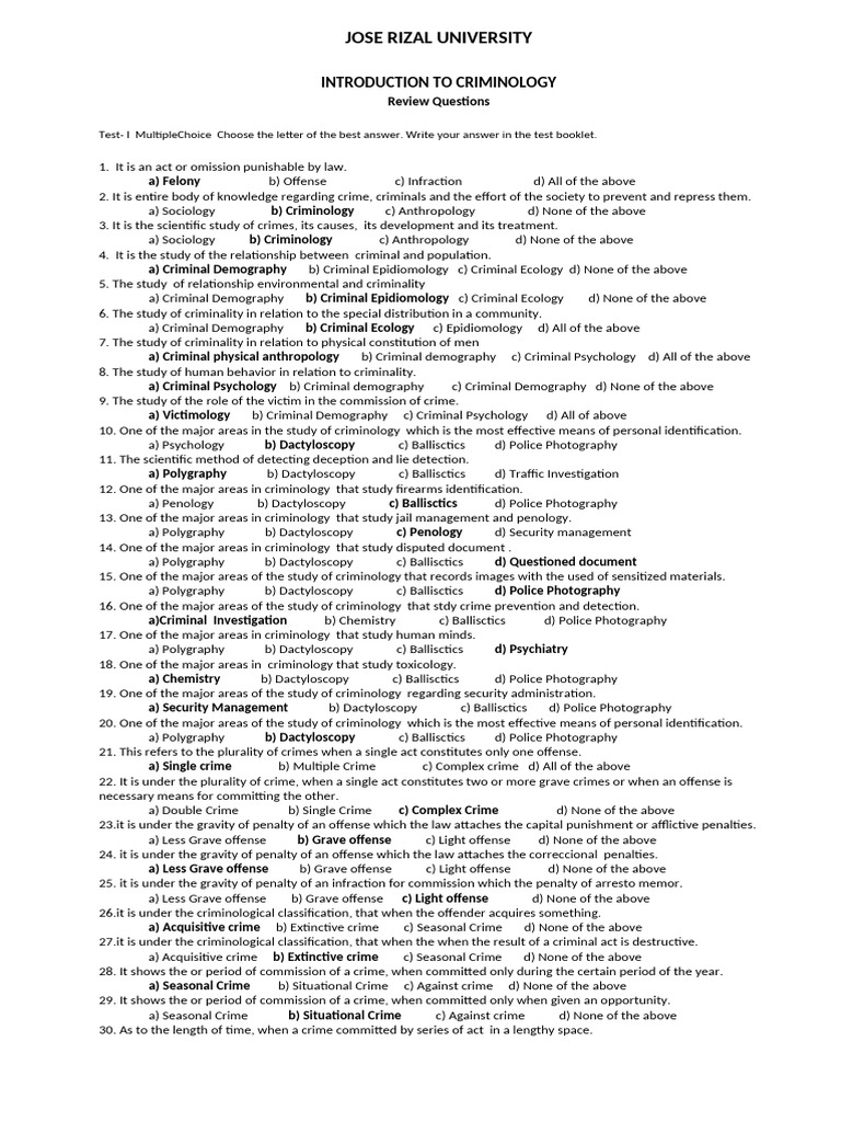 Questionnaire for Intro to Crim Final | PDF Questionnaire for Intro to Crim Final | PDF