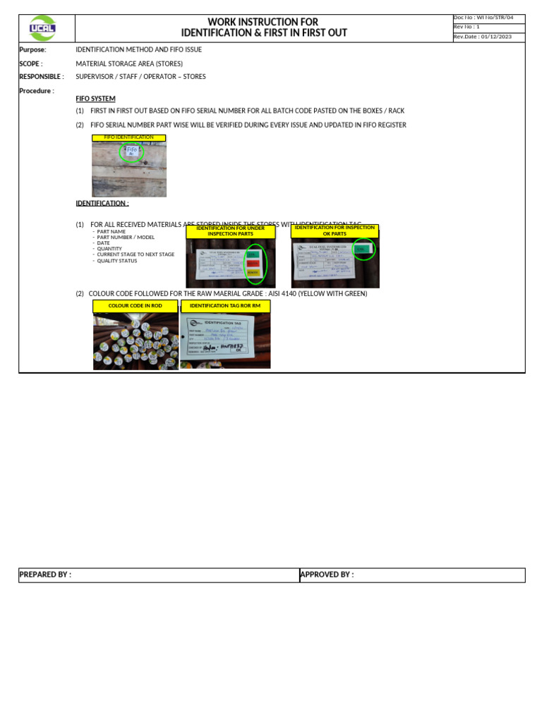 Stores Work Instruction | PDF
