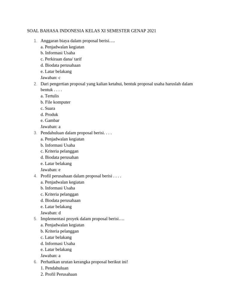 Soal Bahasa Indonesia Kelas Xi Semester Genap 2021 | PDF
