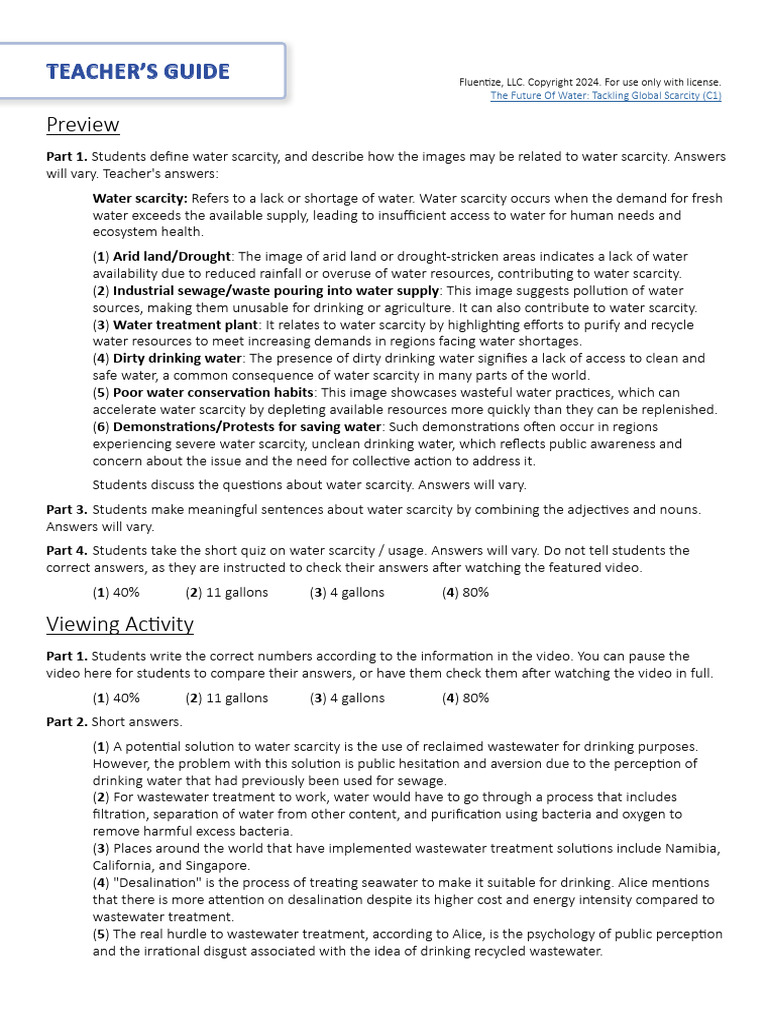 Thefutureofwatertacklingglobalscarcity Teacherguide | PDF | Water ...