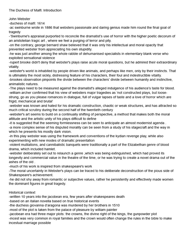 The Duchess of Malfi_ Notes | PDF