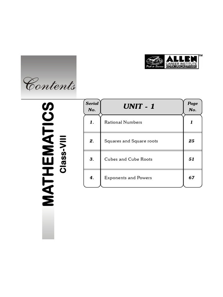 Class - VIII (Mathematics) Unit-1 | PDF